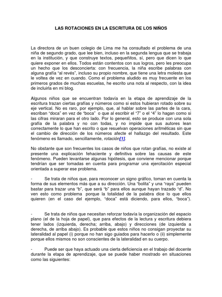 Las Rotaciones en La Escritura de Los Niños | PDF | Dislexia | Escritura