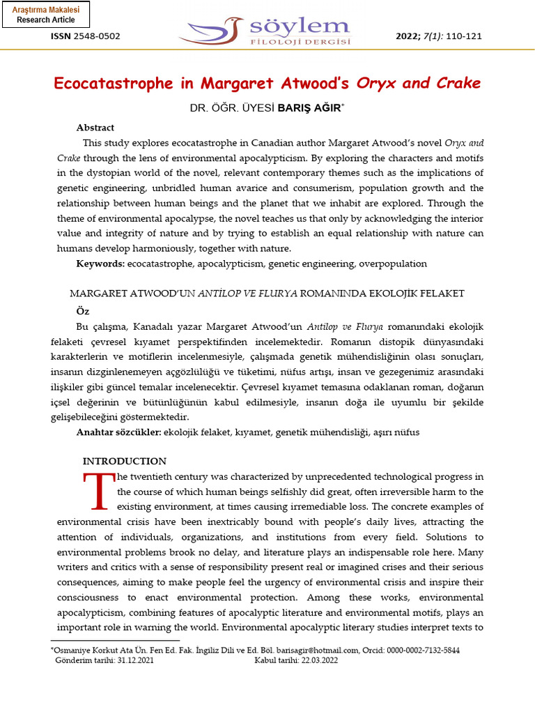 Ecocatastrophe in Atwood's Oryx and Crake | PDF | Ecocriticism