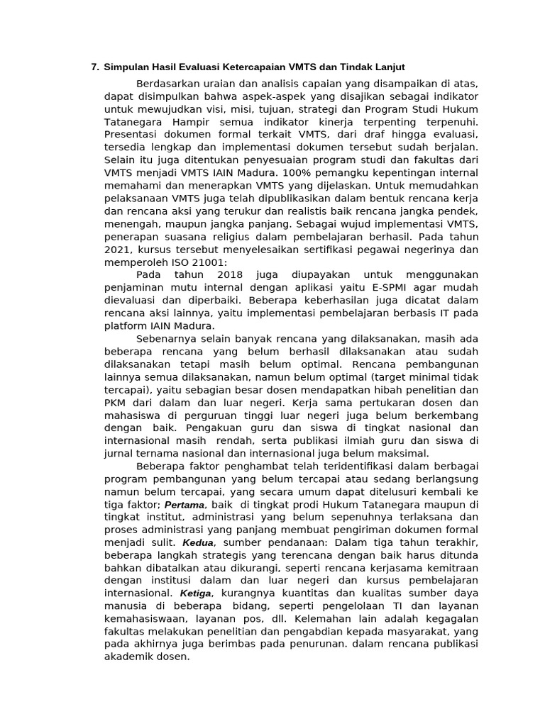 Evaluasi Ketercapaian VMTS IAIN Madura | PDF