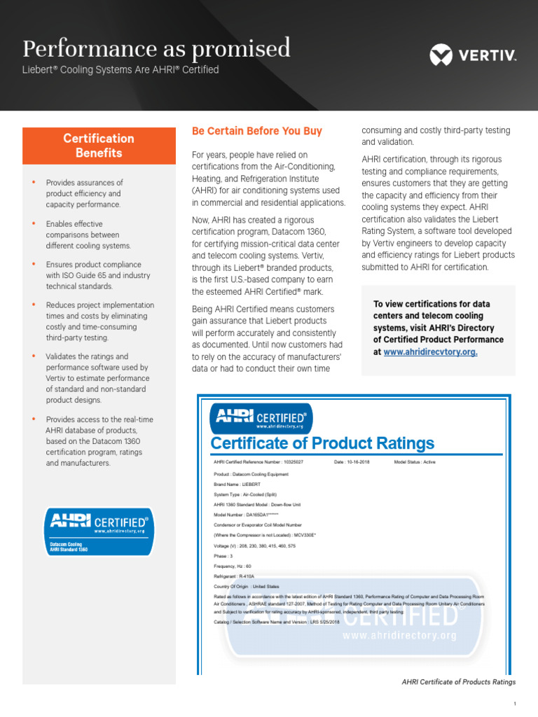 AHRI Certification for Liebert Cooling Systems | PDF | Air Conditioning ...