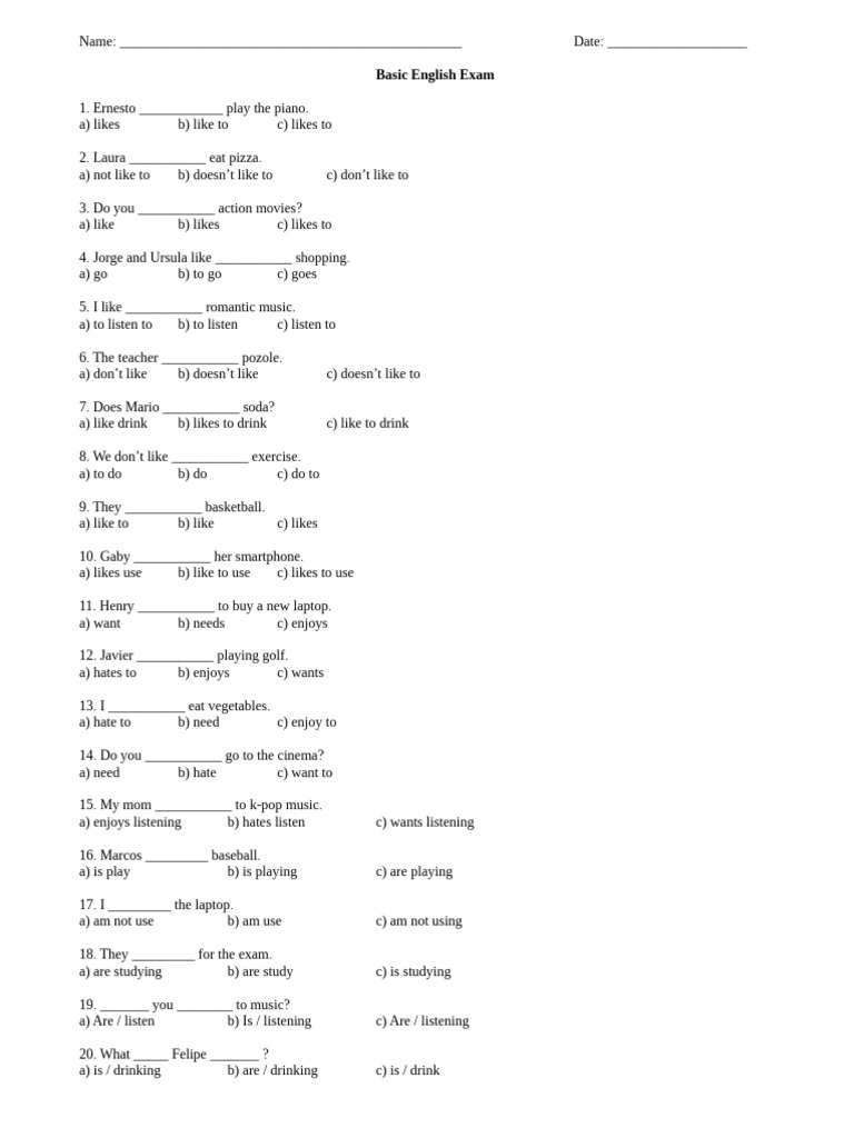 Basic English Test | PDF