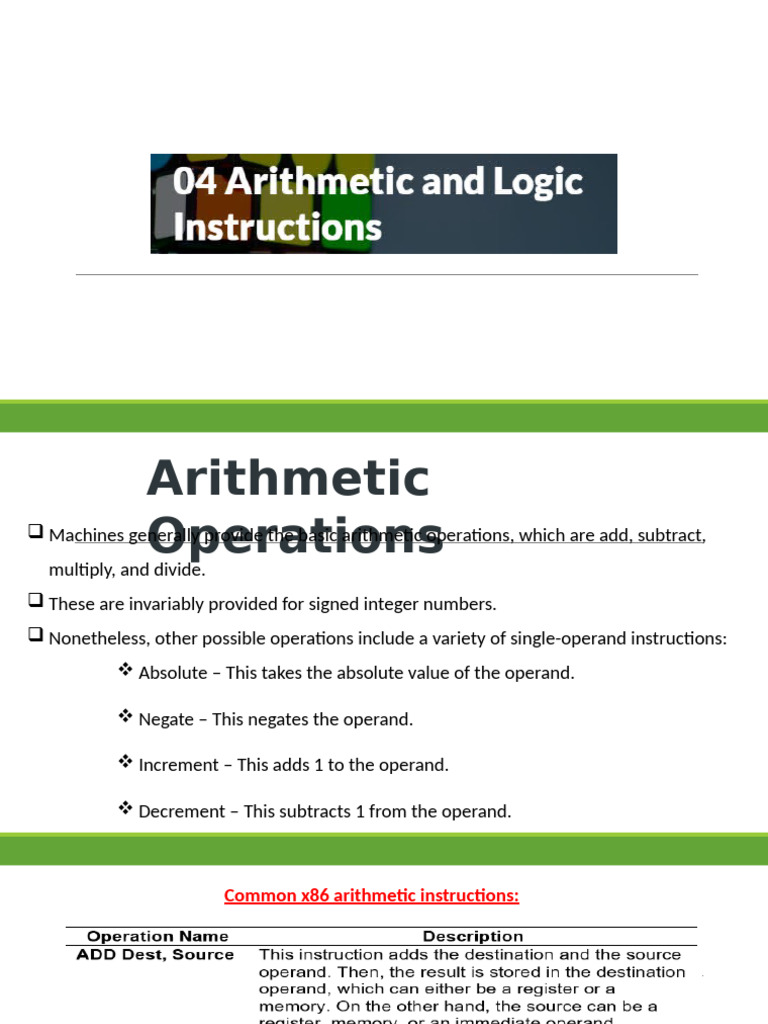 Arithmetic and Logic Instruction | PDF | Arithmetic | Computer Hardware