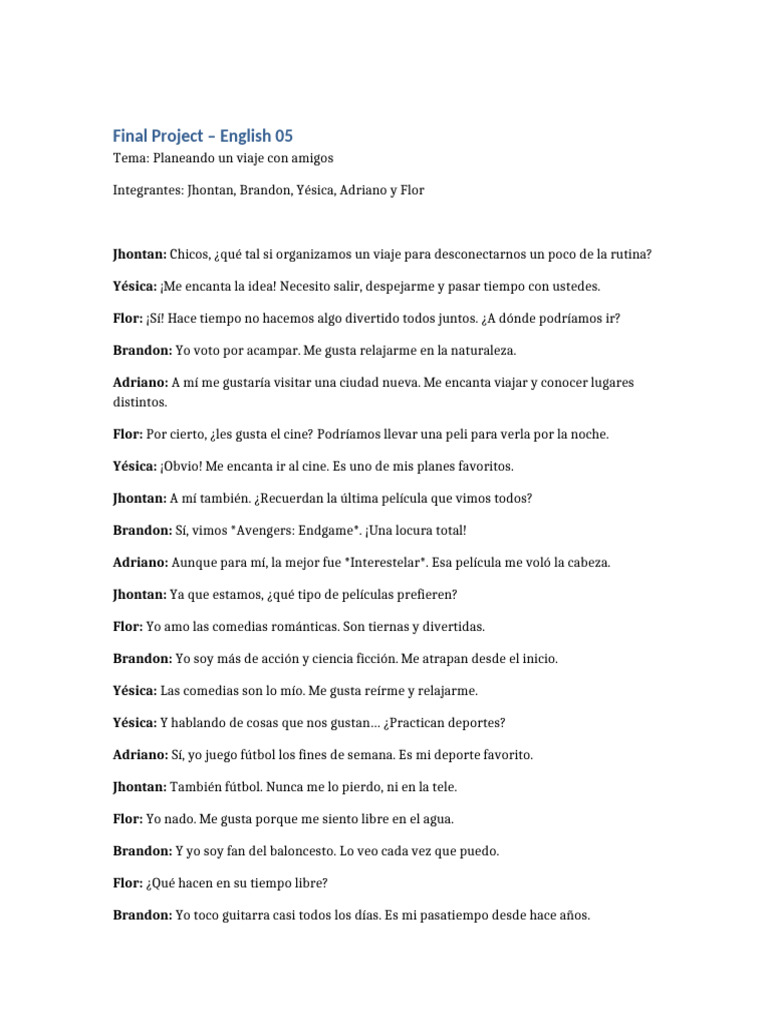 Proyecto Viaje Conversacion English | PDF