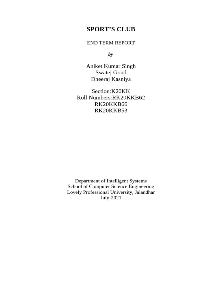 Sports Club End Term Report 2021 | PDF