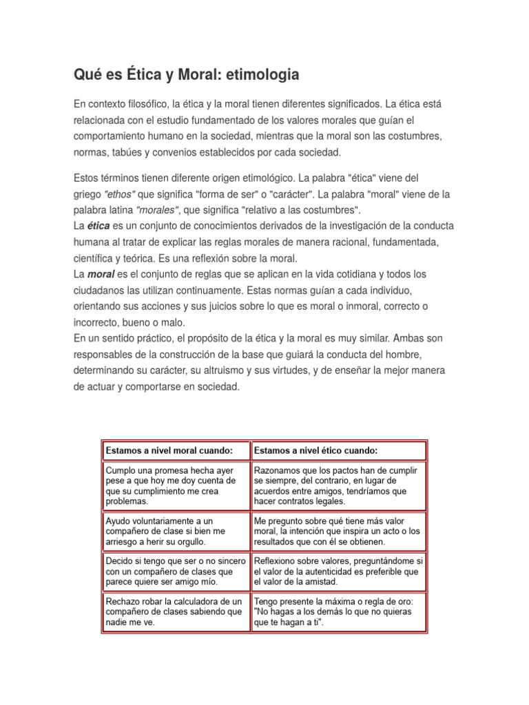 Ética y Moral: Definición y Diferencias | PDF | Moralidad | Ética ...
