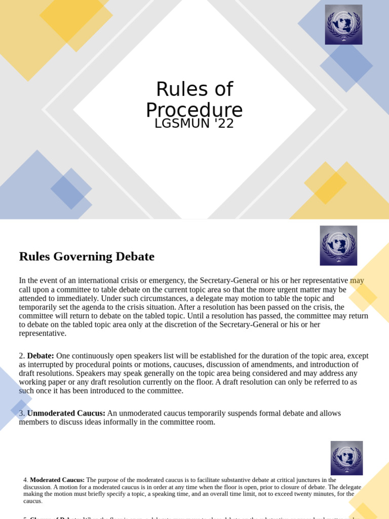 LGSMUN '22 Rules of Procedure | PDF | Committee | Political Law
