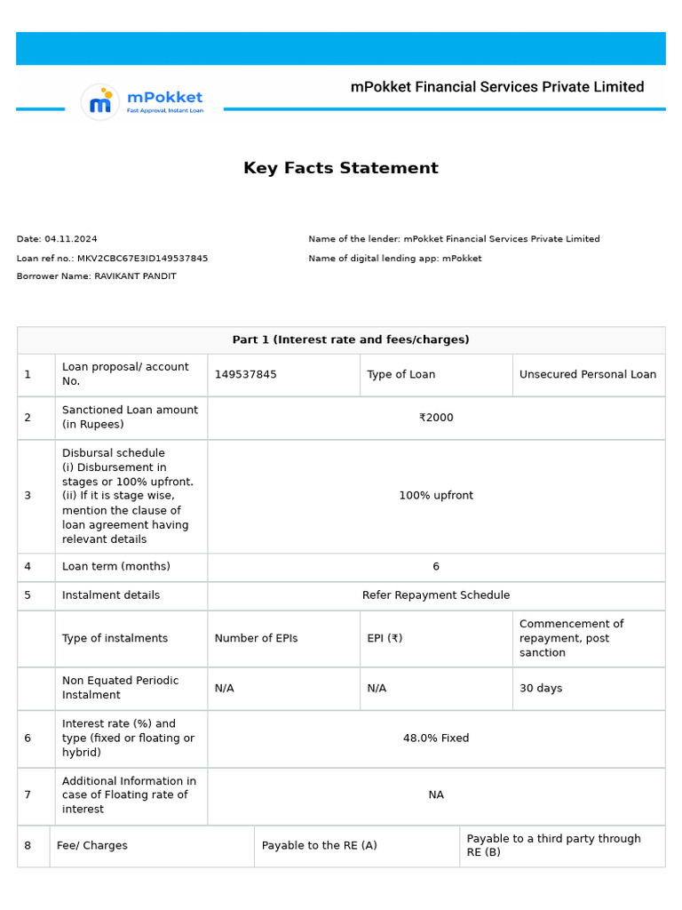 MKV2CBC67E3ID149537845 KeyFactStatement | PDF | Loans | Annual ...