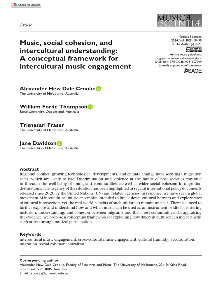 Intercultural Music for Social Cohesion | PDF | Immigration | Psychology