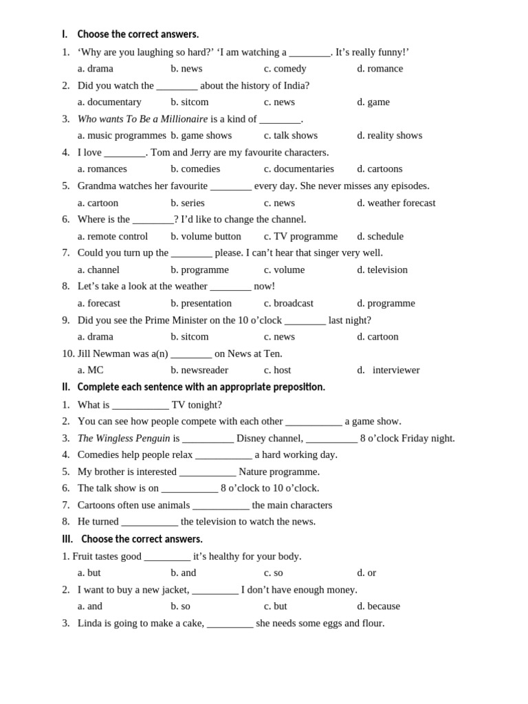 TV Program Types and Viewing Habits Quiz | PDF | Television Shows