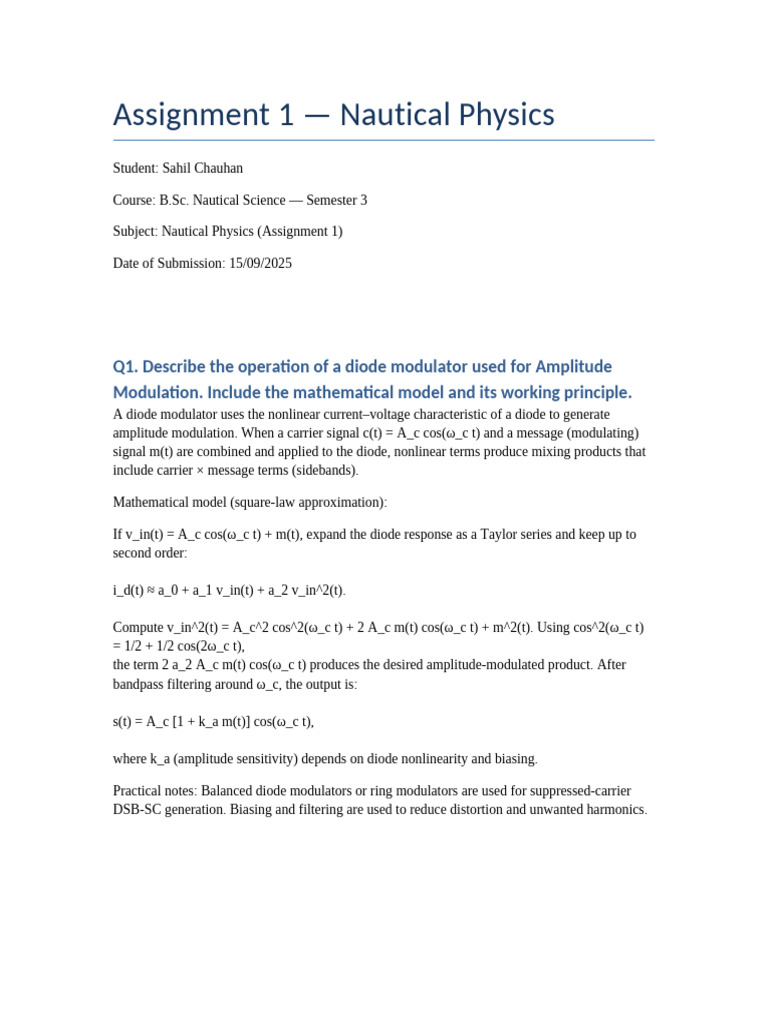Assignment 1 Nautical Physics Answers Full | PDF | Frequency Modulation ...