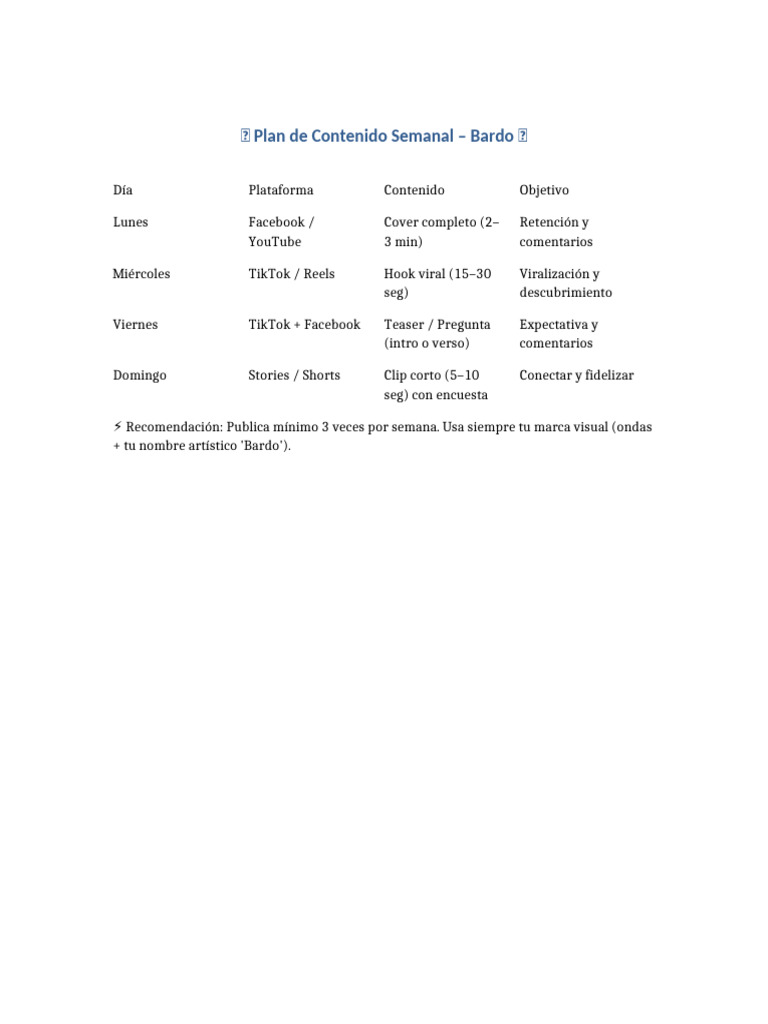 Calendario Semanal del Bardo | PDF