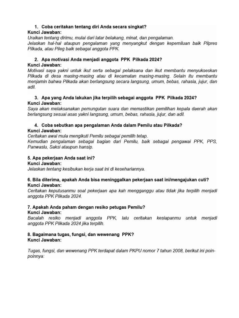 Contoh Soal Wawancara PPK | PDF