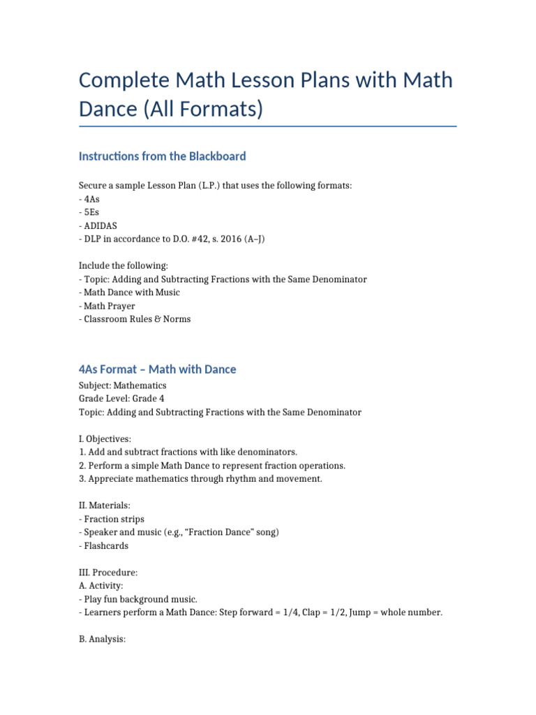Engaging Math Lesson Plans with Dance | PDF | Mathematics | Lesson Plan