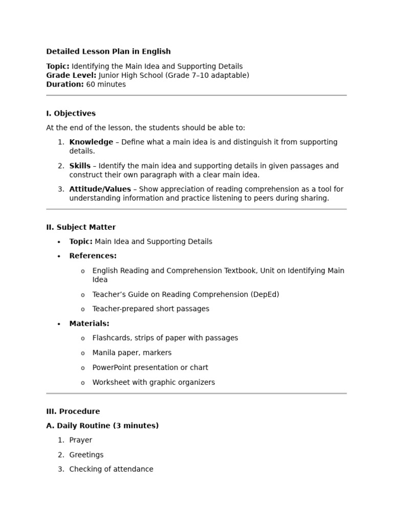 Identifying the Main Idea and Supporting Details 4 | PDF | Reading ...