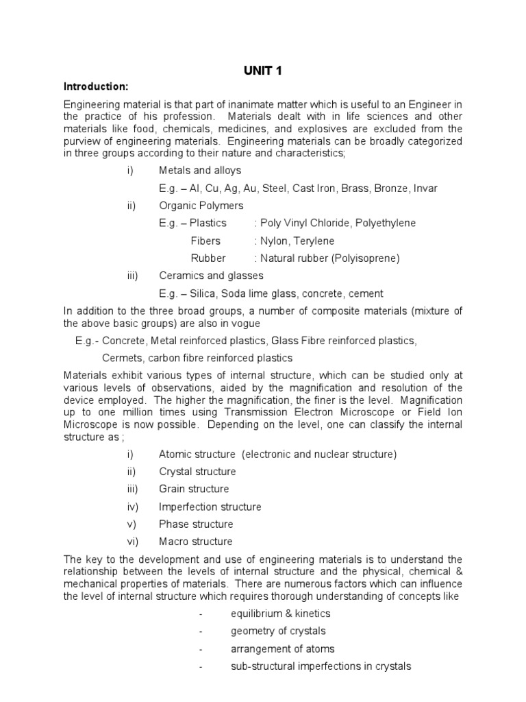 Material Science (Unit 1) | PDF | Dislocation | Crystal Structure