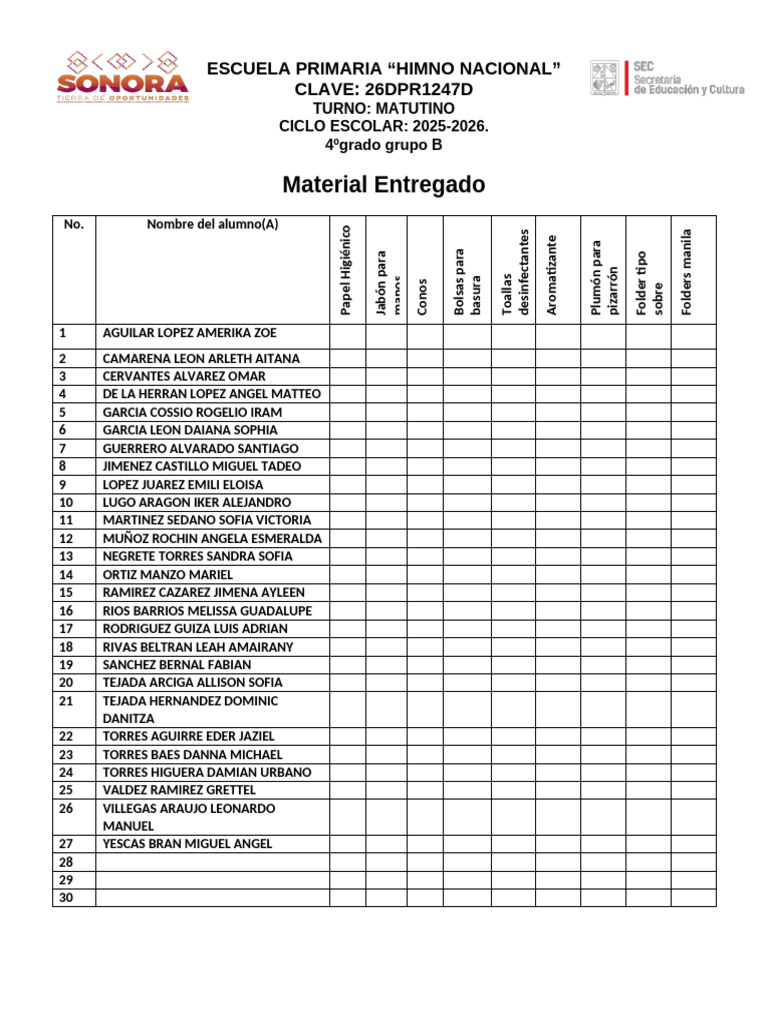 1 Registro de Material Entregado | PDF
