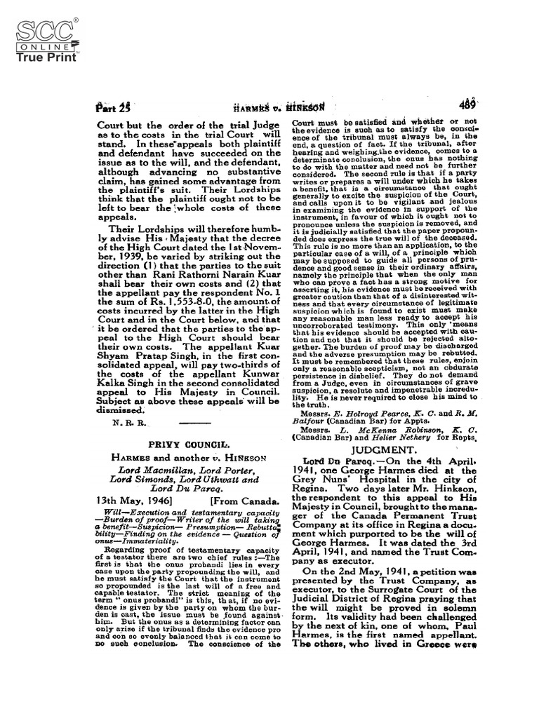 Harmes v. Hinkson, 1946 SCC OnLine PC 20 | PDF