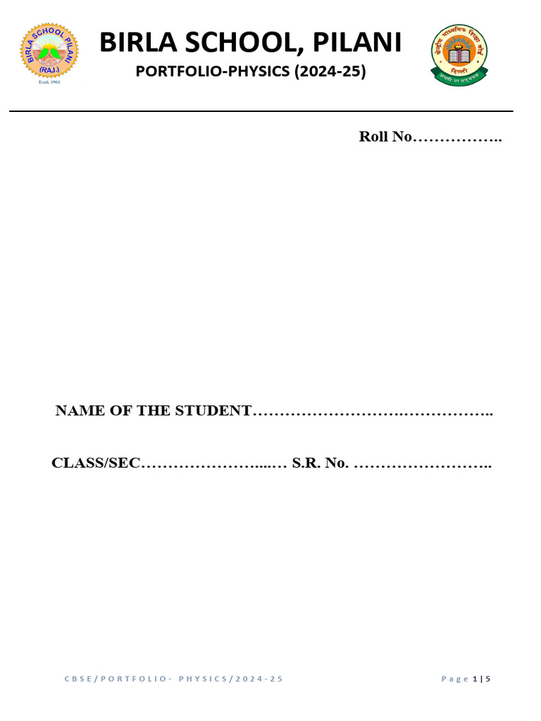 CBSE Physics Portfolio 2024-25 | PDF | Glass Engineering And Science ...