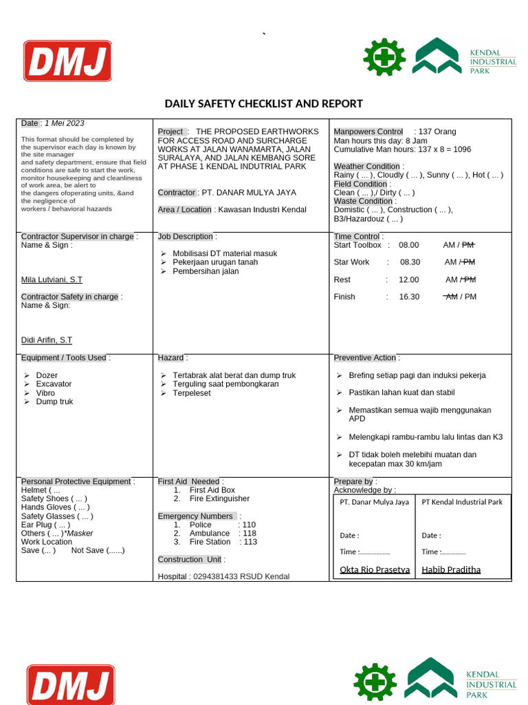 Daily Safety DMJ (1 - 7 Mei 2023) | PDF | Personal Protective Equipment ...