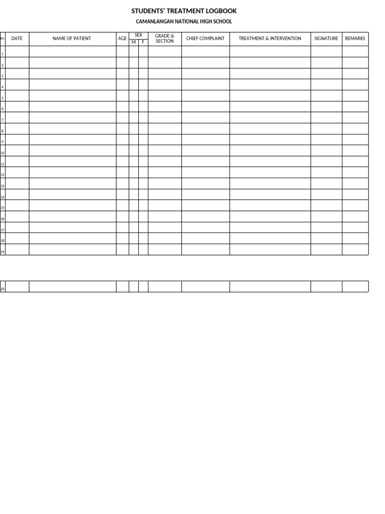 Students Treatment Logbook | PDF