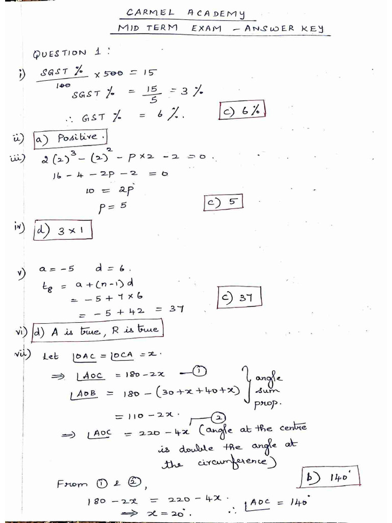 Grade 10 Midterm Exam-Answer Key | PDF