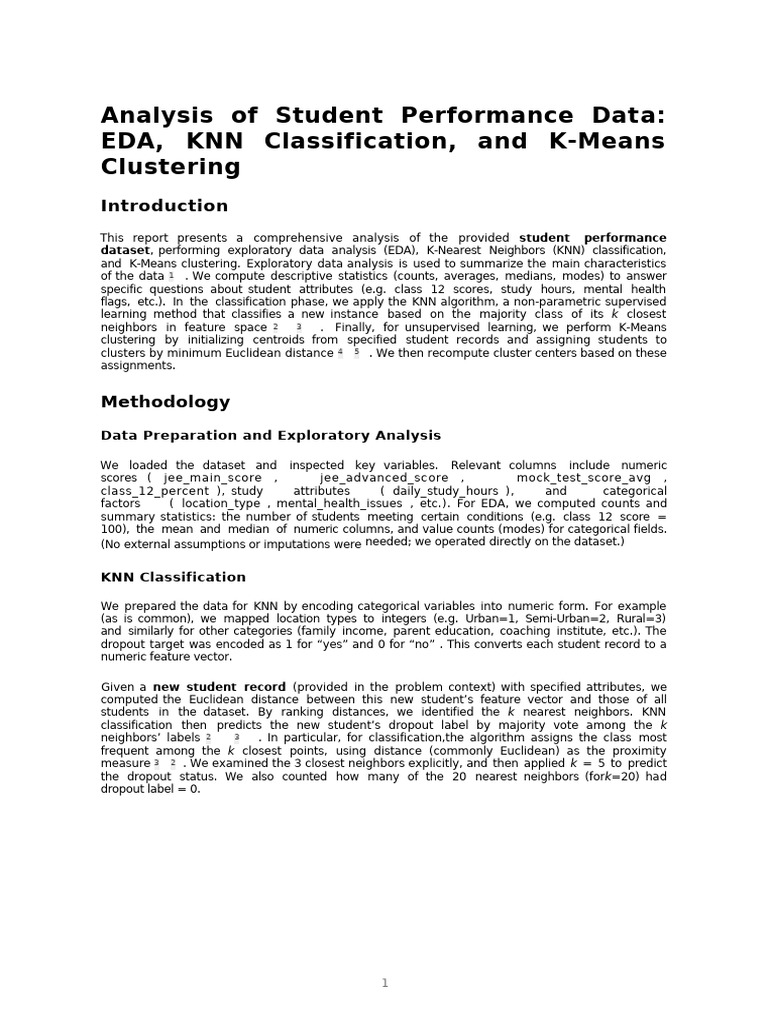 Analysis of Student Performance Data - EDA, KNN Classification, and K-Means Clustering | PDF ...