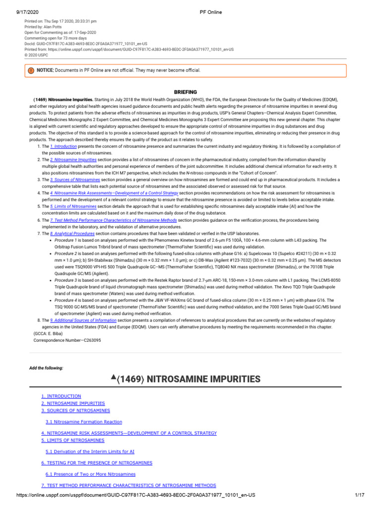 Nitrosamine Impurities in Pharmaceuticals | PDF | Gas Chromatography ...
