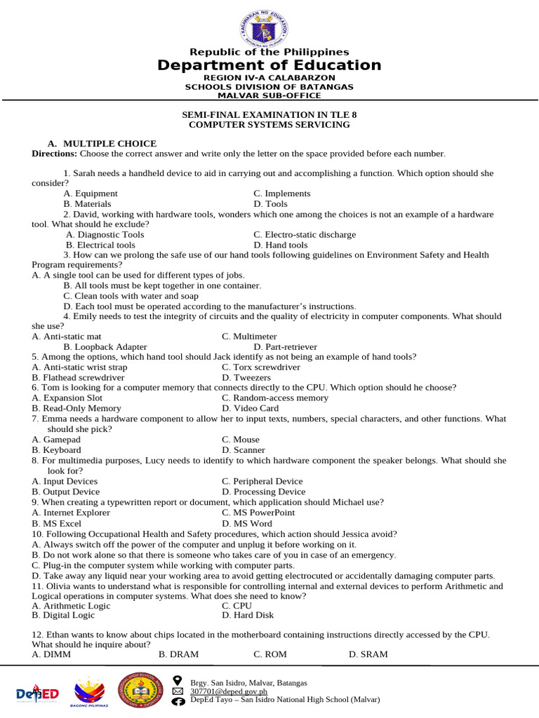 4TH Quarter Exam Tle CSS | PDF | Computer Hardware | Electrical Connector