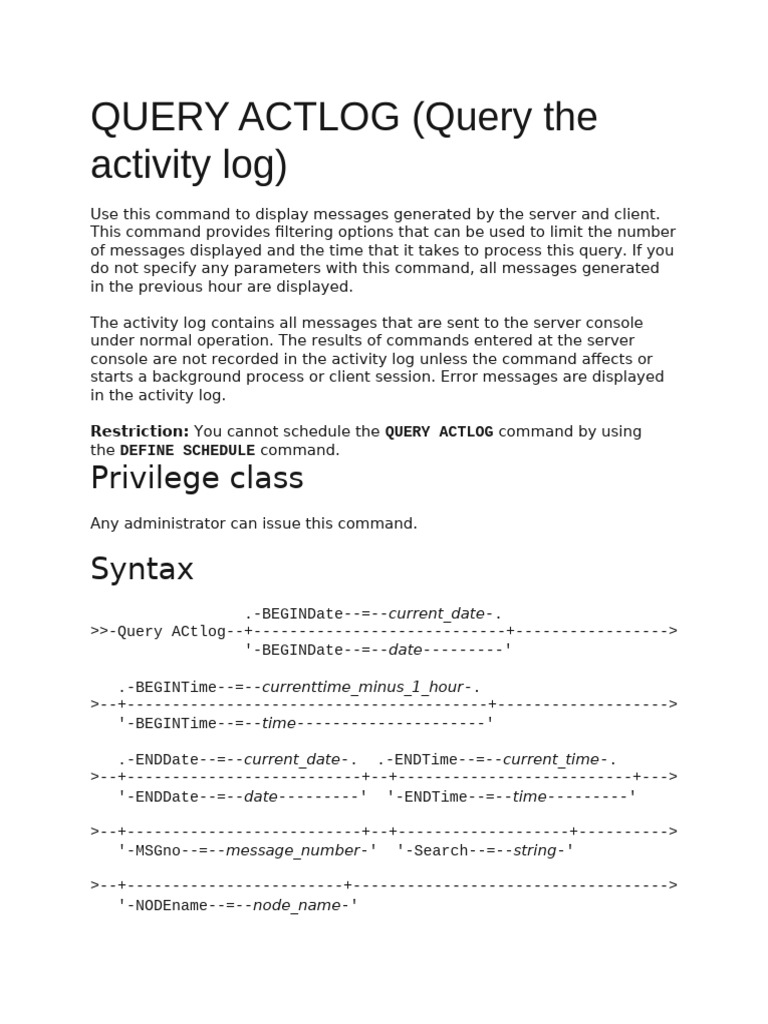 TSM Active Log Command | PDF | Parameter (Computer Programming) | Command Line Interface