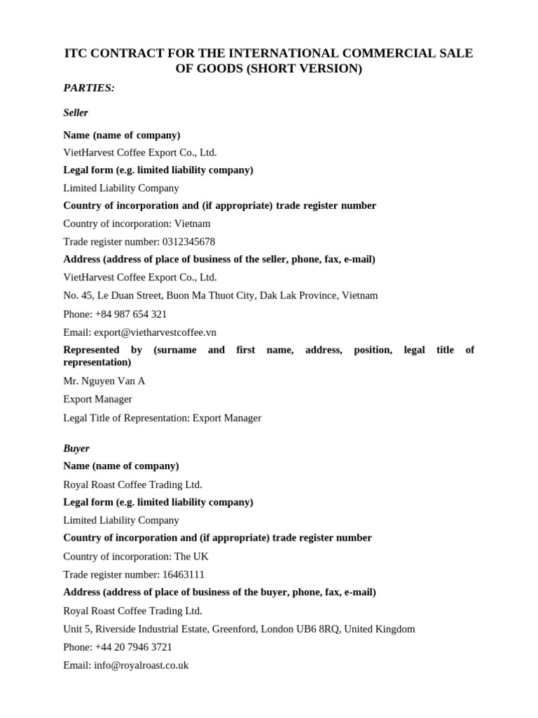 ITC Contract: Coffee Export Agreement | PDF | Breach Of Contract ...