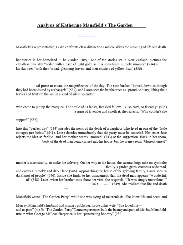 Analysis of Mansfield's The Garden Party | PDF