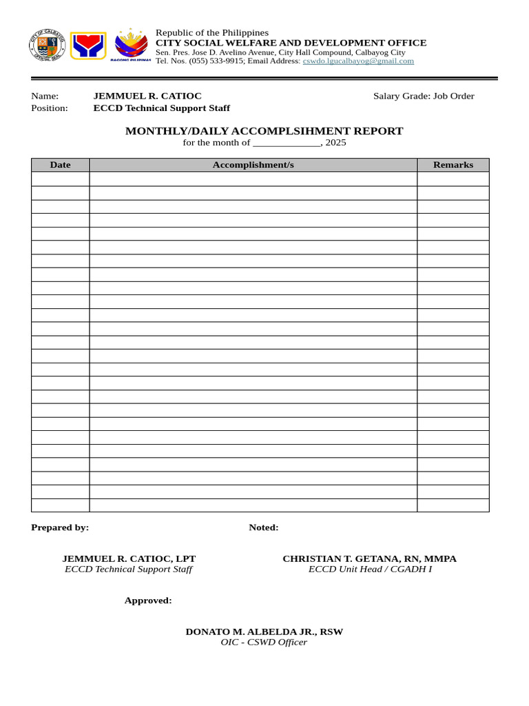 New ECCD Staff Accomplishment Report | PDF