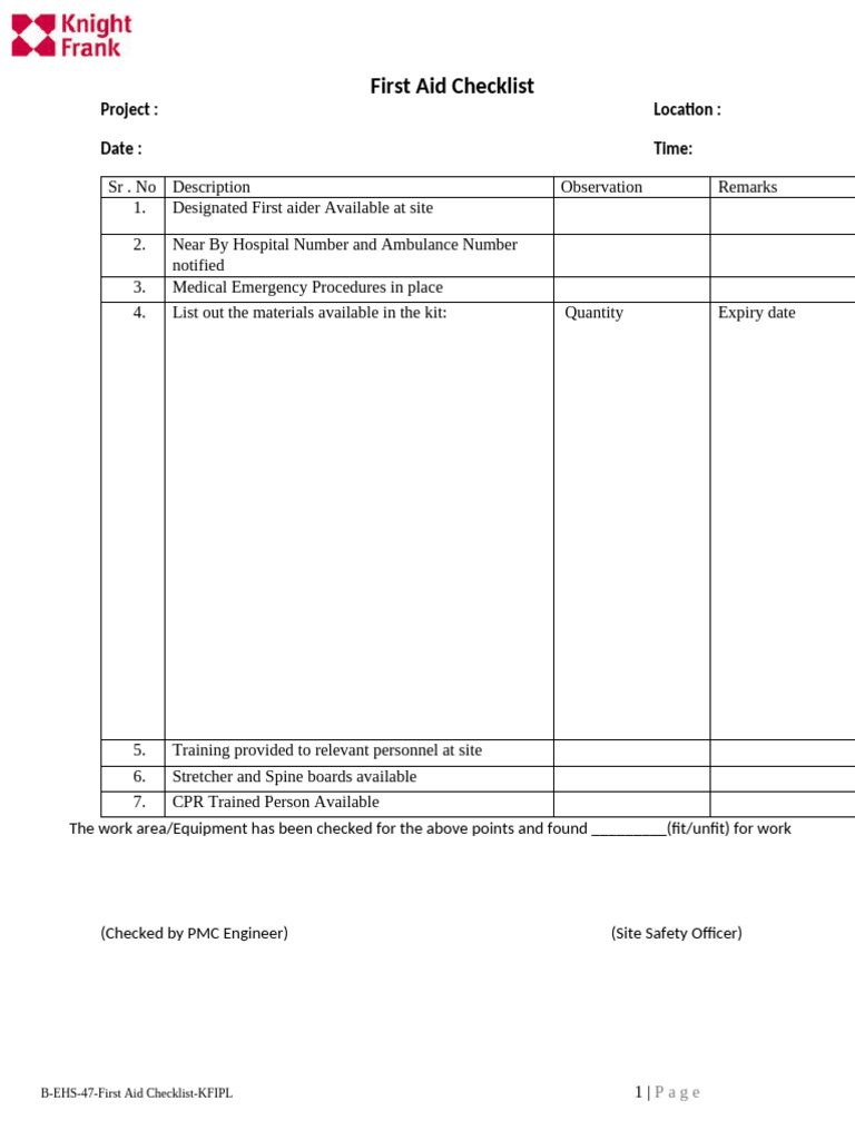 B EHS 47 First Aid Checklist | PDF