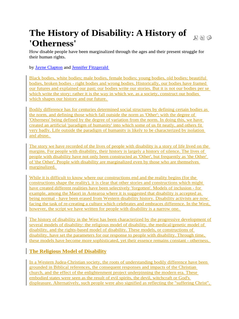 History of Disability and Marginalization | PDF | Disability