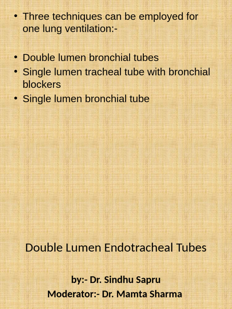 Double Lumen Tube Techniques in Anesthesia | PDF | Lung | Clinical Medicine