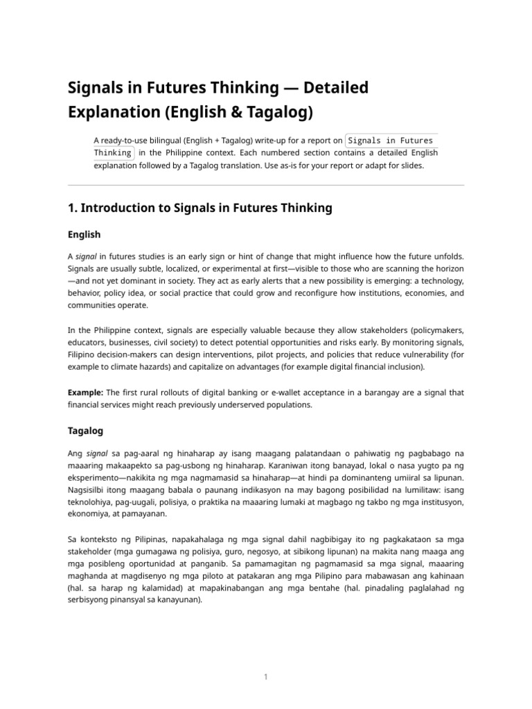 Signals in Futures Thinking - Detailed Explanation (English & Tagalog ...