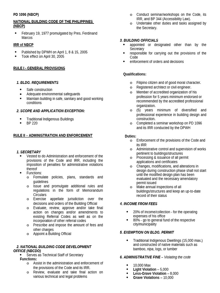 National Building Code PD 1096 Summary | PDF | Wall | Framing ...