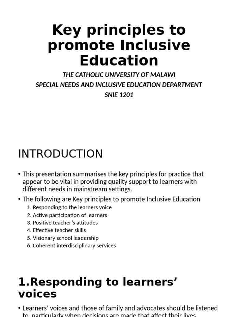 Principles for Promoting Inclusive Education | PDF | Learning | Teachers