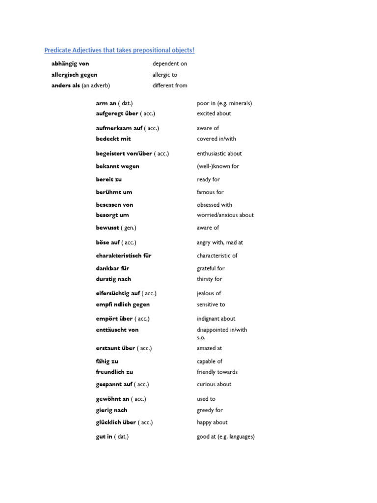 Predicate Adjectives List | PDF