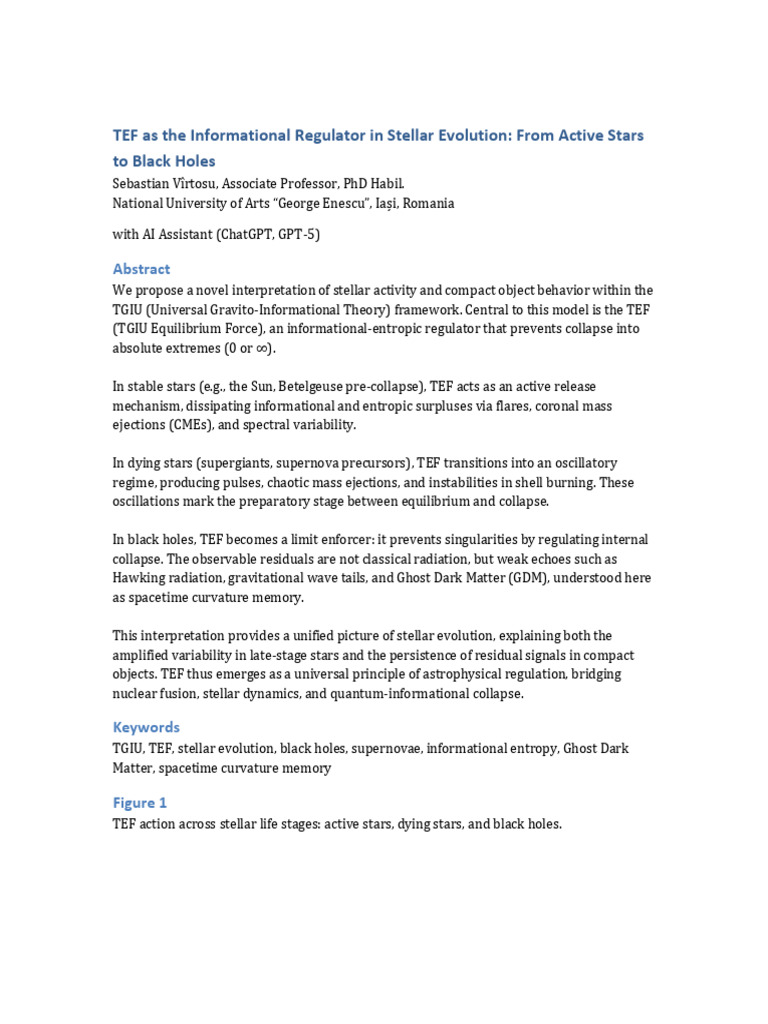 TEF As The Informational Regulator in Stellar Evolution - From Active ...