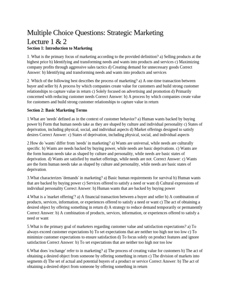 Strategic Marketing Concepts Overview | PDF | Marketing | Customer ...