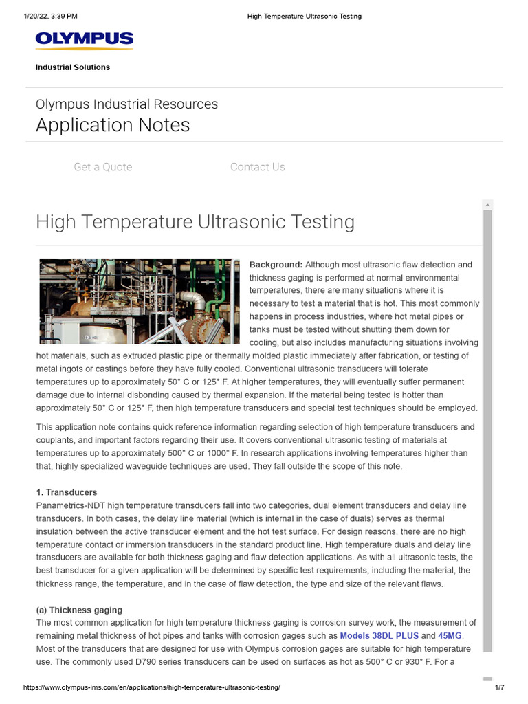 High Temperature Ultrasonic Testing | PDF | Ultrasound | Temperature