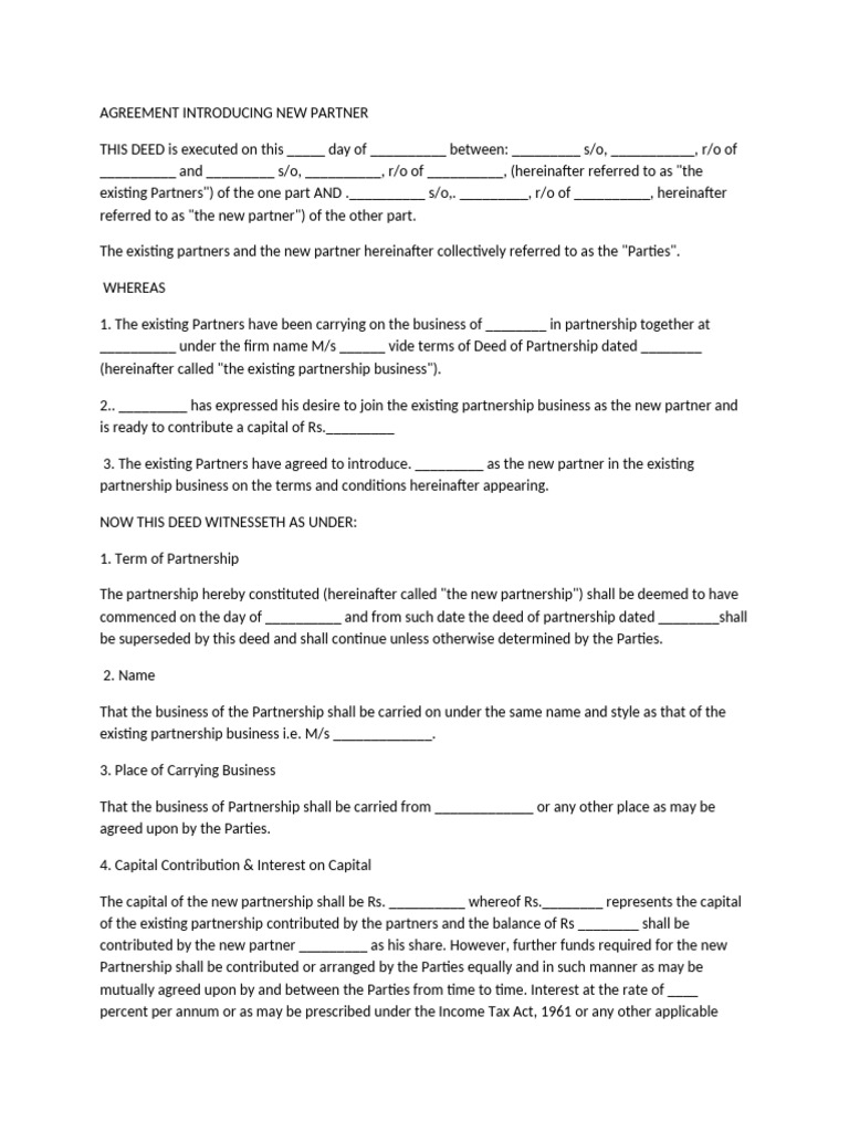 New Partner Introduction Agreement | PDF | Partnership | Interest
