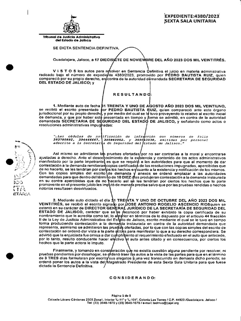 Acuerdo Se Dicta Sentencia Definitiva 4380-2023 | PDF