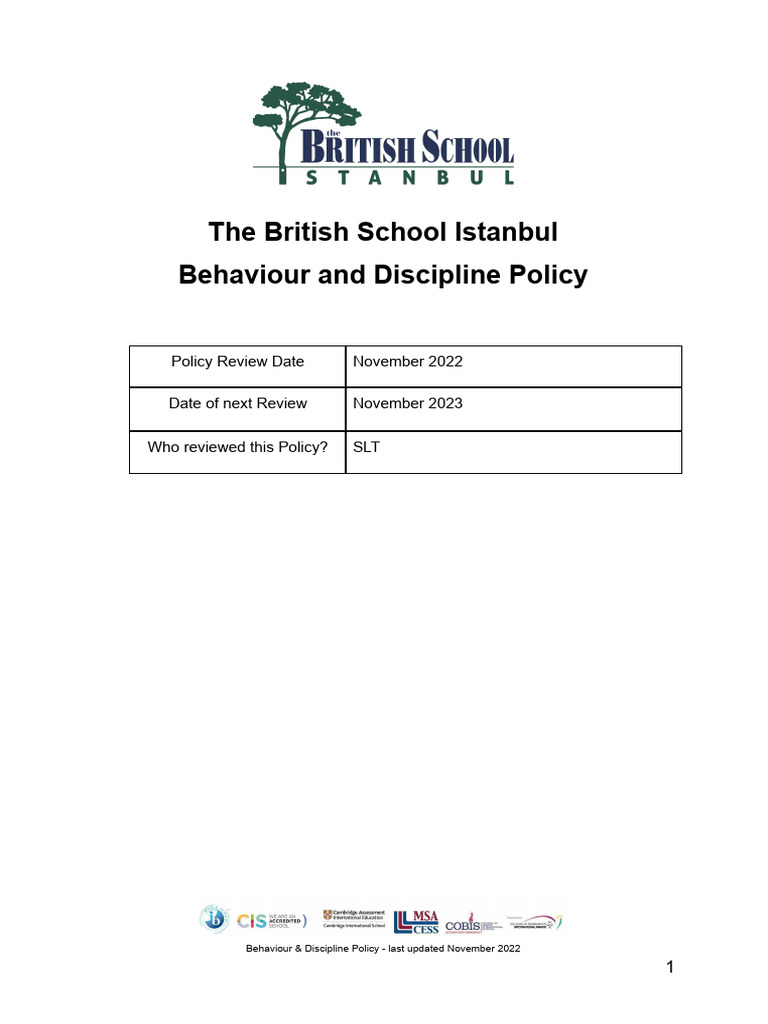 Behaviour and Discipline Policy | PDF | Teachers | Emotional Self ...