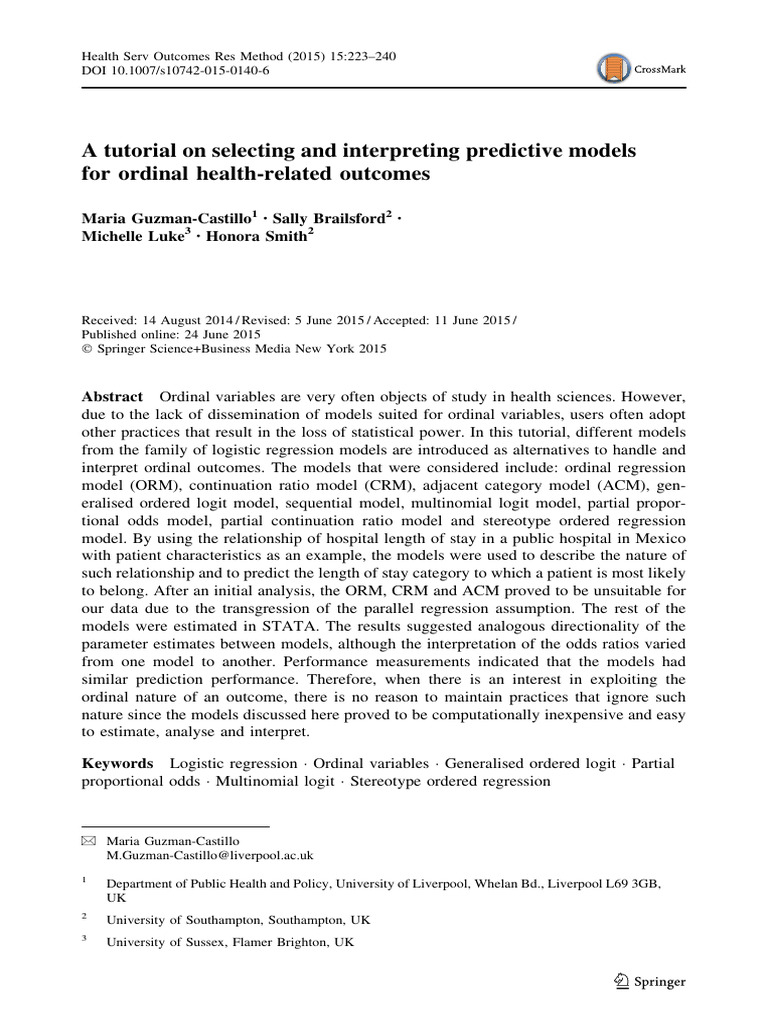 Tutorial Ordinal Health | PDF | Logistic Regression | Akaike Information Criterion