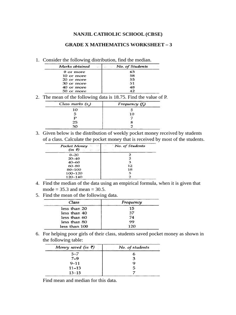 Grade 10 Maths Worksheet 3 | PDF
