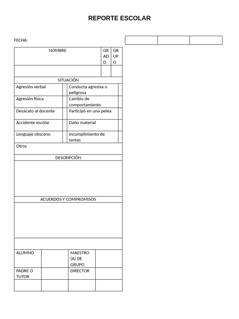 Formato de Reporte Escolar | PDF