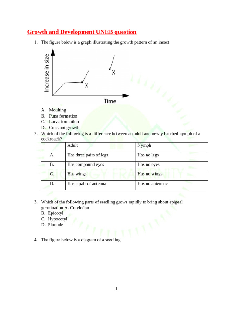 Growth and Development Uneb Question | PDF | Germination | Seed