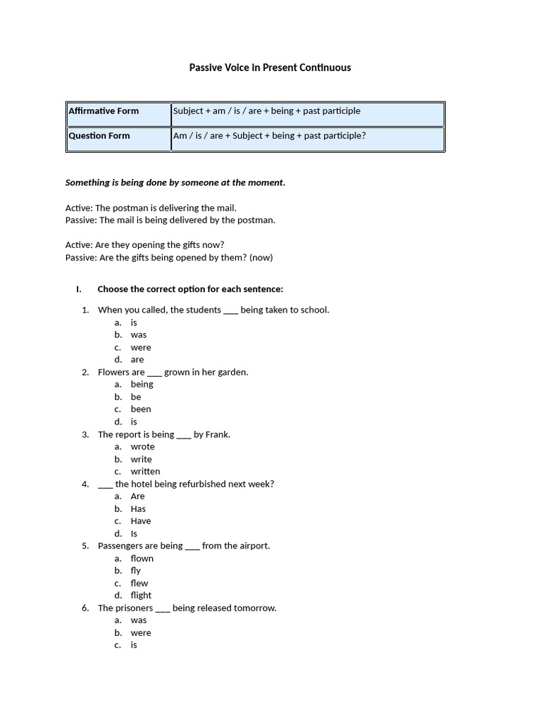 Present Continuous Passive Voice Exercises | PDF
